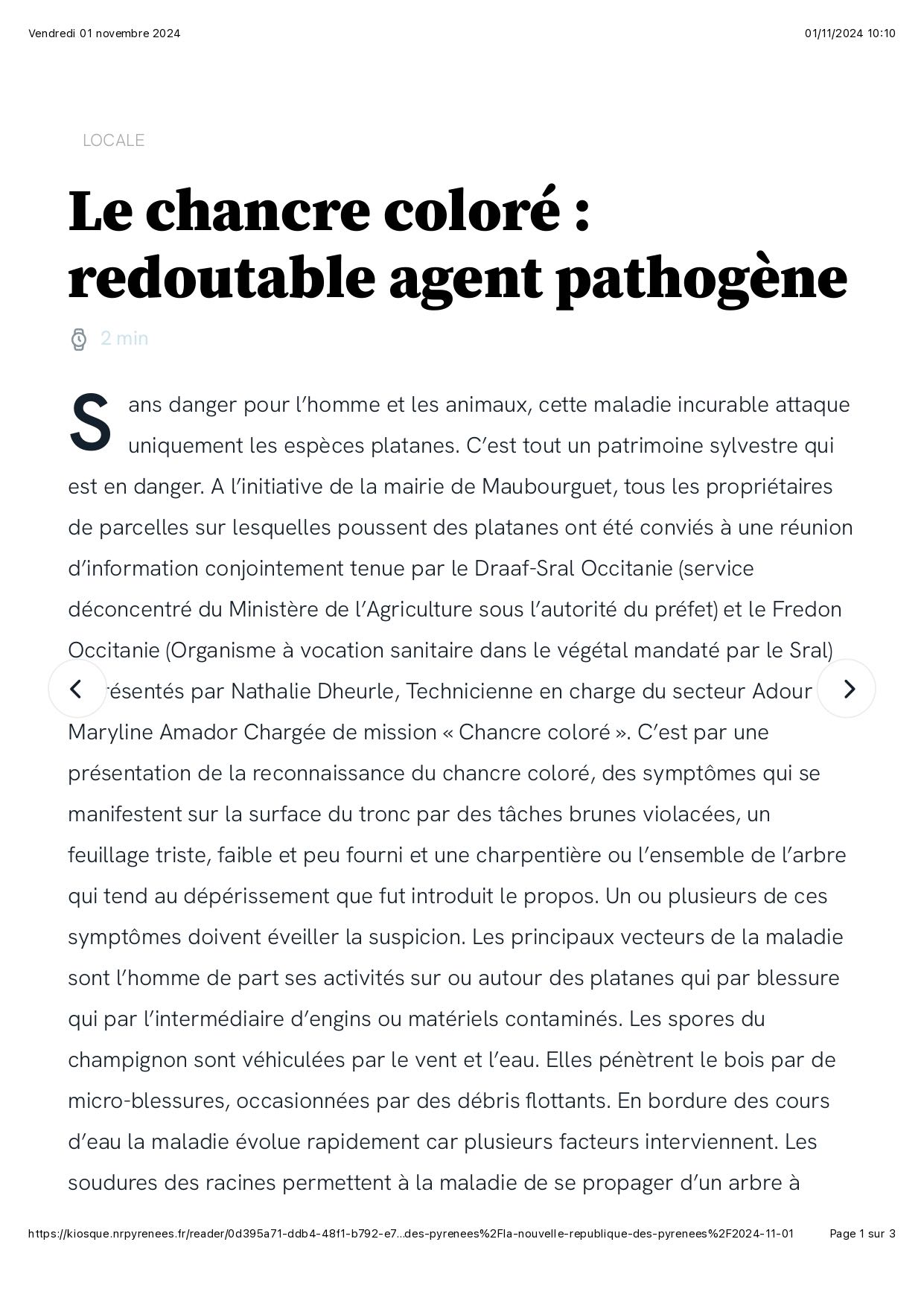 Article de presse , Le chancre coloré, réunion avec les propriétaires ...